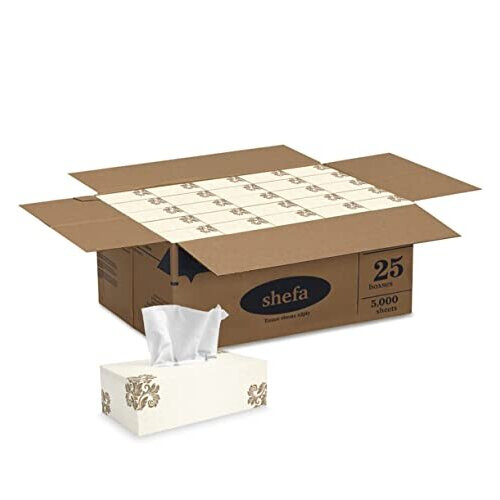 Shefa Facial Tissues Bulk Paper Box - 25 Flat Boxes with Grab-and-Go ...