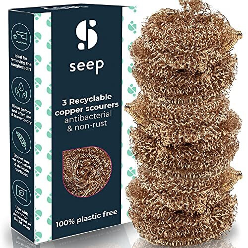 SEEP Recyclable Metal Scourer 3 Pack - Copper Scourer - Spiral Scourer ...