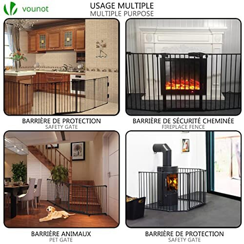 VOUNOT 5 Panel Metal Fire Guard, Dog Pet Cat Barrier Indoor, Extra Wide ...