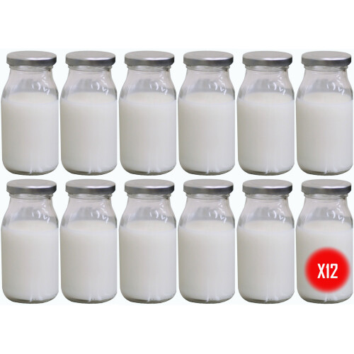 SET OF 12 CLASSIC MINI MILK BOTTLES WITH LID 200ML FOR EVENTS AND ...