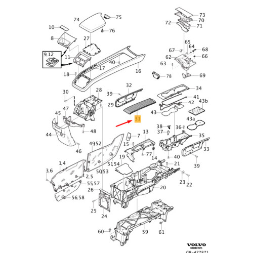 VOLVO XC60 MK2 Center Console Trim Cover Blind LHD 31469624 NEW GENUINE ...