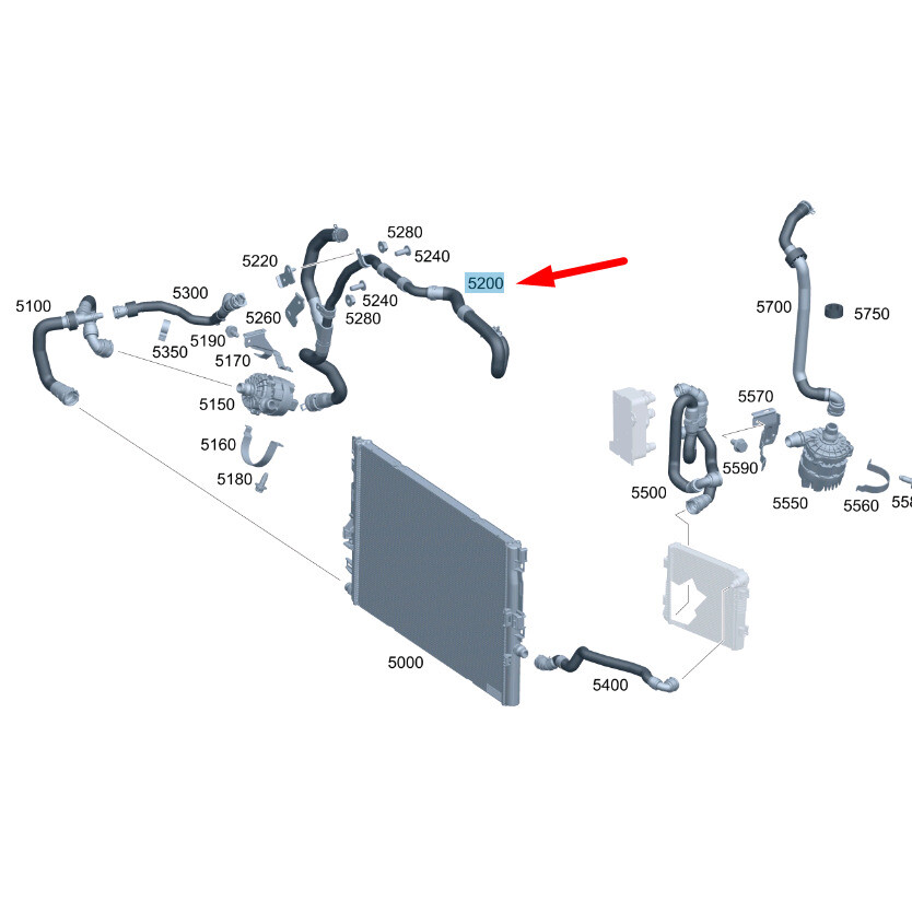 MERCEDES-BENZ C W205 AMG Right Coolant Pump Coolant Hose A2055019782 ...