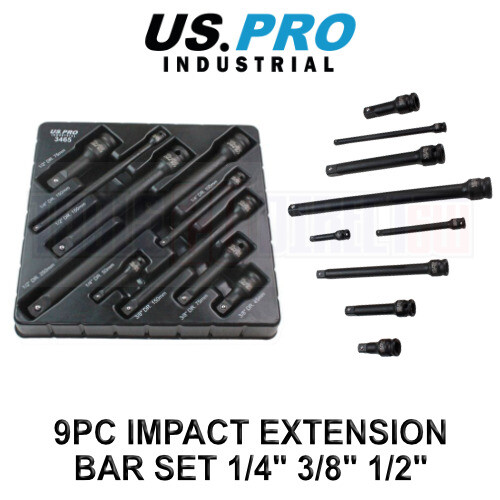 US PRO INDUSTRIAL 9pc Impact Extension Bar Set 1/4", 3/8", 1/2" Drive 3465 on OnBuy