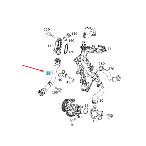 MB B W246 Engine To Water Pump Feed Coolant Hose A6512000182 NEW ...
