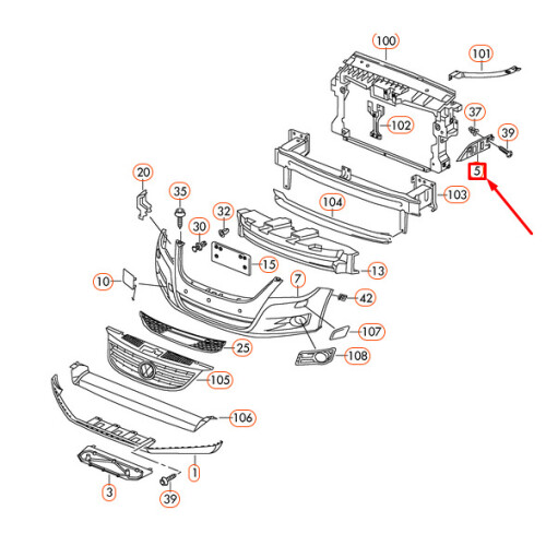 VW TIGUAN MK1 Front Bumper Mount Bracket Left Side 5N0807183D NEW ...