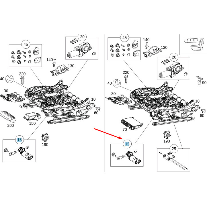 MB C W205 Front Seat Left Inclination Adjust. Parts Kit A0009102209 NEW ...