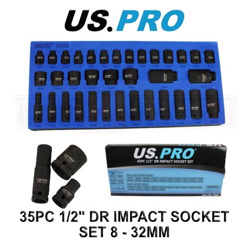 US PRO Tools 35pc 1/2" Dr 6 Point Deep & Shallow Impact Sockets Set In ...