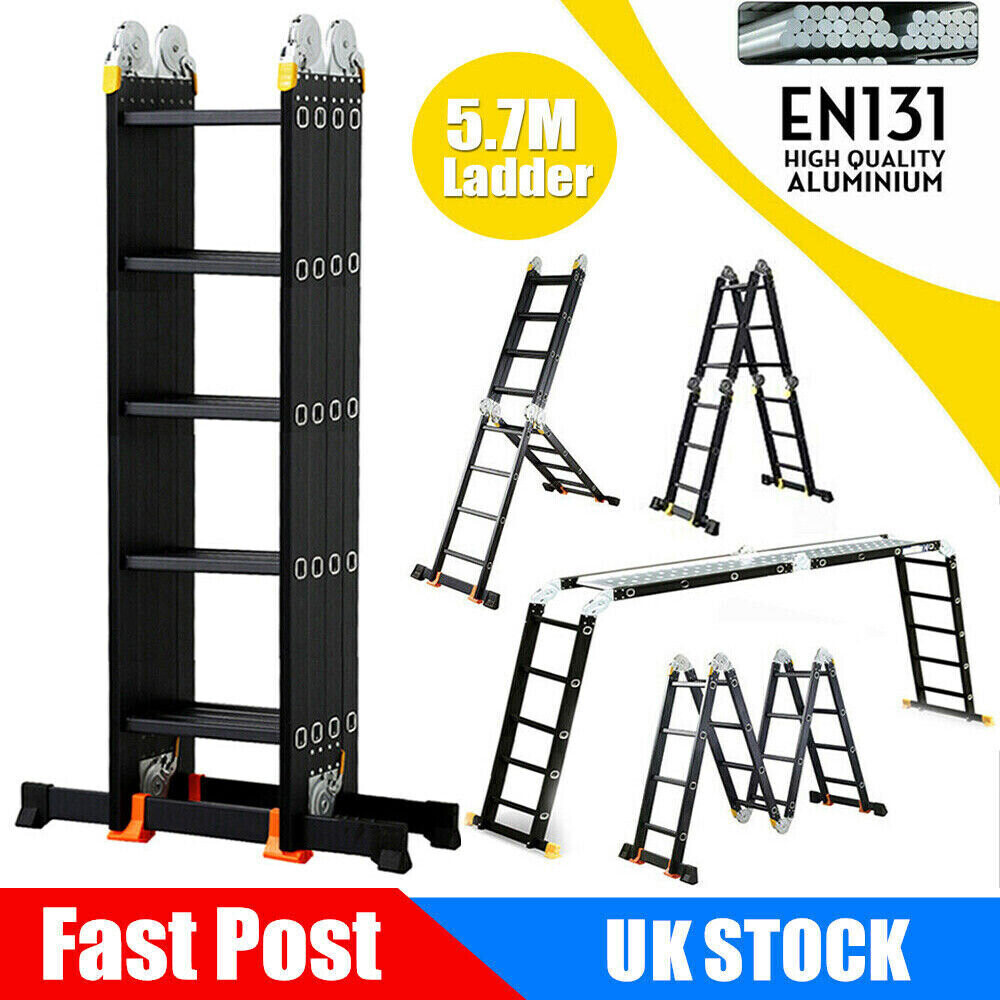 5.7M Folding Ladder Aluminium Combination Multi-Purpose Long Extension ...