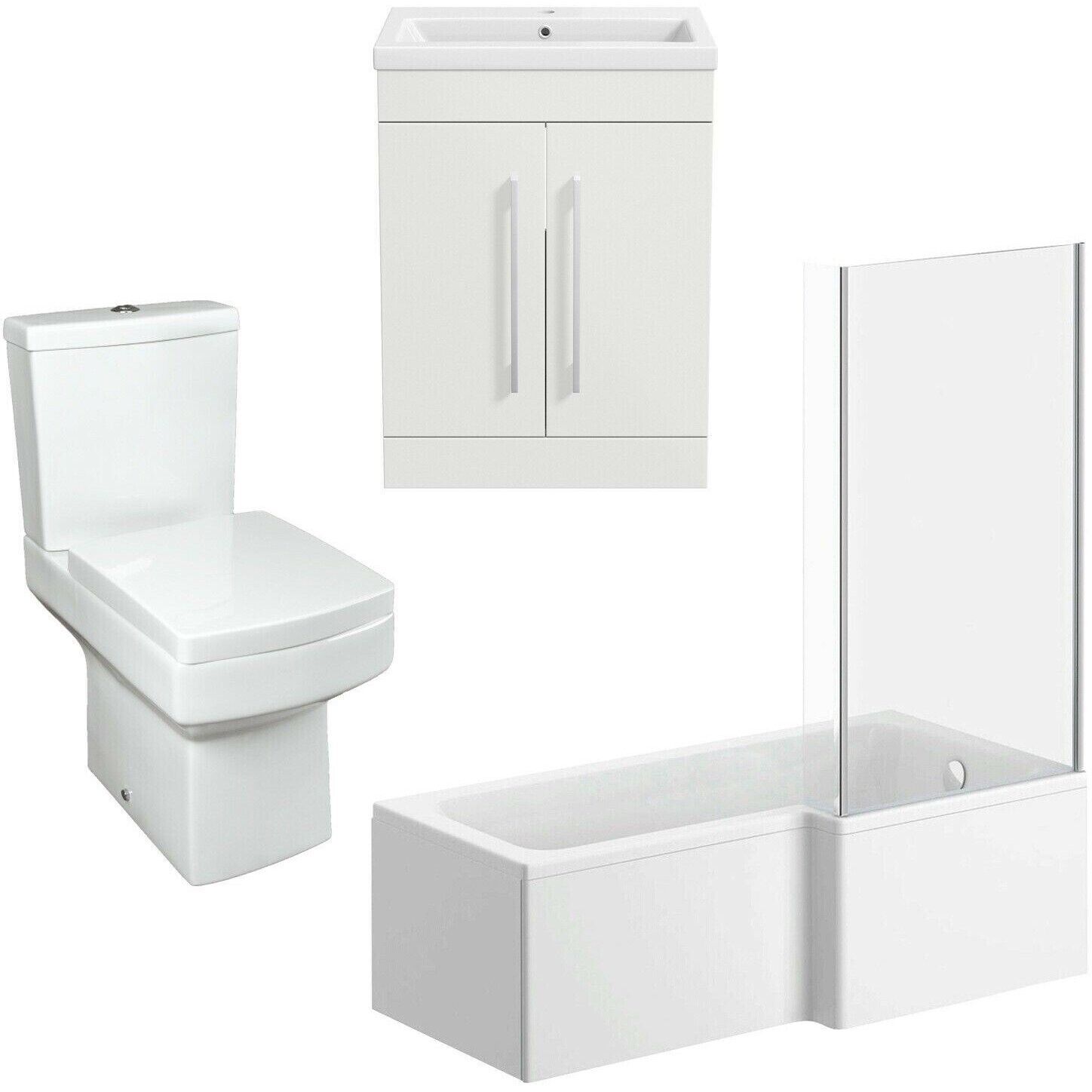 Modern Bathroom Suite 1700 RH L Shape Bath Screen Toilet Basin Vanity ...