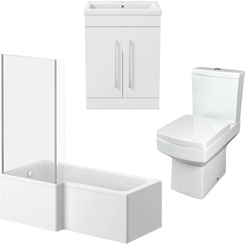 Modern Bathroom Suite 1700 LH L Shape Bath Screen Toilet Basin Vanity ...