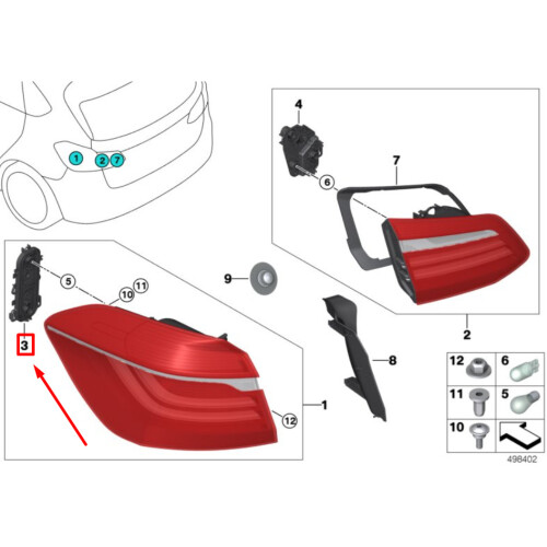 BMW 2 F45 Rear Light Side Wall Bulb Holder 7391840 63217391840 NEW ...