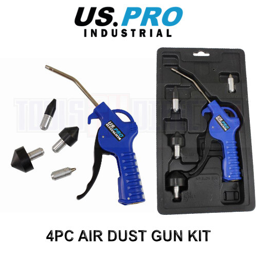 US PRO Industrial Air Dust Gun Kit With 4 Nozzles Compressed Air Blow ...