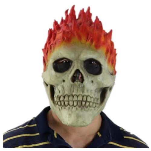 Skeleton Helmet Flame Ghost Rider Mask Halloween Wearable Horror Face ...