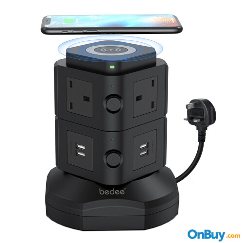 Switched Surge Protected Tower Extension Lead Multi Socket 6 Way+4 USB ...