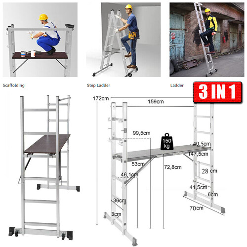 Multi Purpose Aluminium Scaffold Combination Ladder Work Platform Step ...