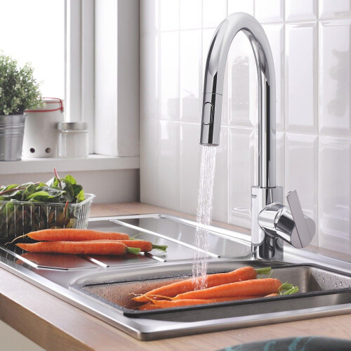 Grohe Feel Kitchen Mixer Tap Pull Out Dual Spray Swivel Spout Chrome ...