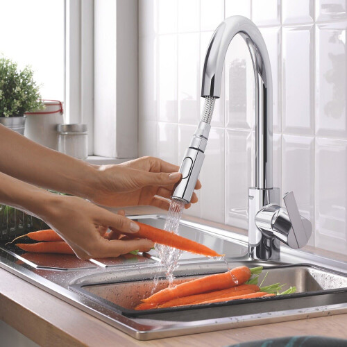 Grohe Feel Kitchen Mixer Tap Pull Out Dual Spray Swivel Spout Chrome ...