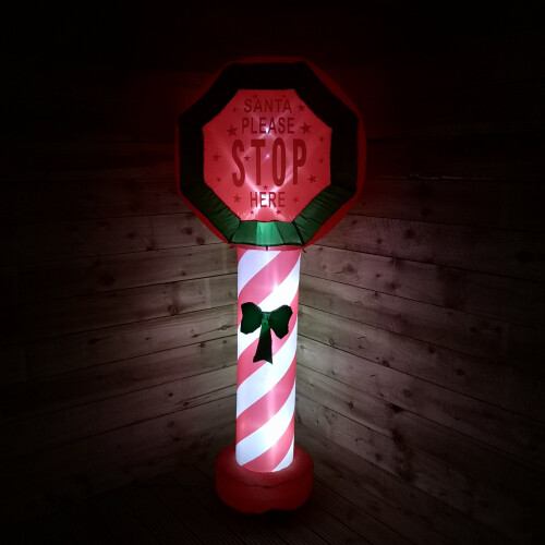 6ft (1.8m) Indoor Outdoor Inflatable LED Lit Santa Stop Here Christmas ...