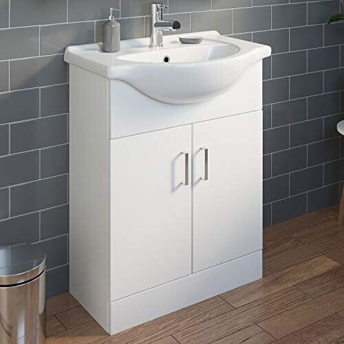 650mm Floorstanding Bathroom Vanity Unit & Basin Single Tap Hole White ...