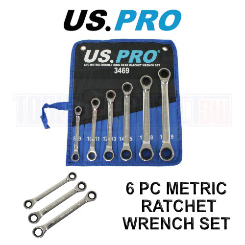 US PRO Tools 6pc Metric Double Ring Gear Ratchet Spanner Wrench Set 8 ...