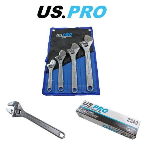 US PRO Tools 4pc Adjustable Wrench / Shifting Spanner Set 6" 8" 10" 12 ...