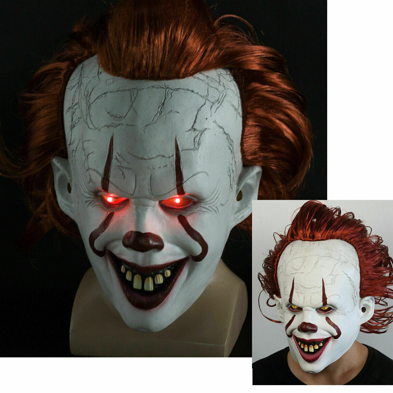 Pennywise Scary Clown Latex Mask Joker Creepy Halloween Costume Props ...