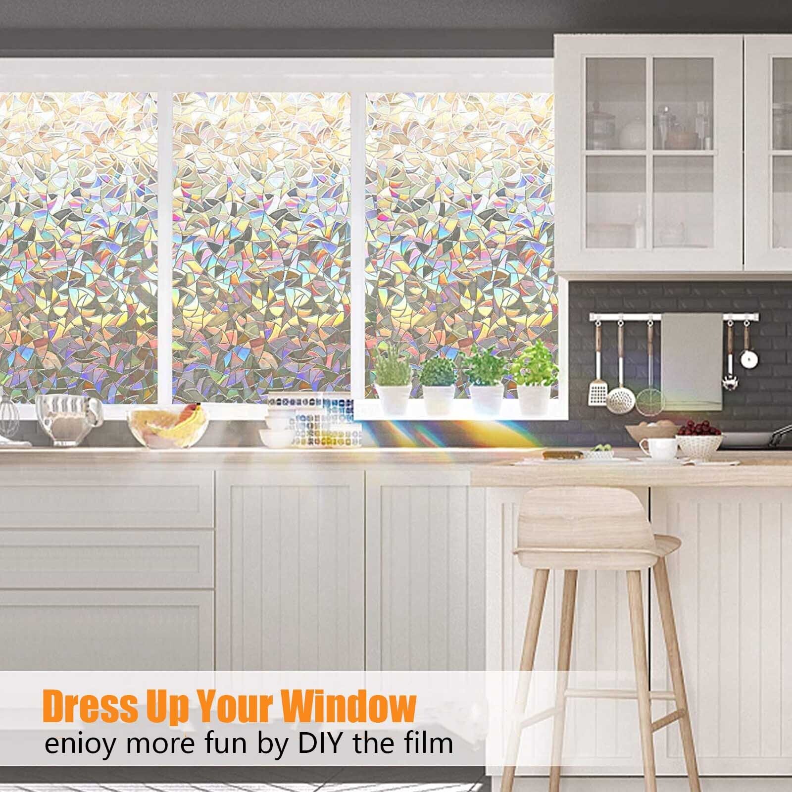 200CM Rainbow Reflective 3D Window Film Privacy Static Clings Glass ...