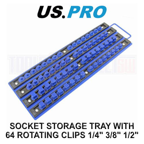 US PRO Tools Socket Rail Storage Tray With 64 Rotating 1/4" 3/8" 1/2 ...