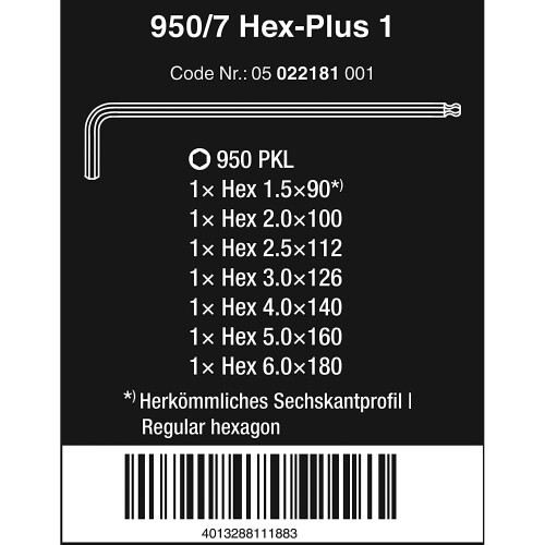 Wera 05022181001 Hex-Plus Key Set 950 PKL/7 SM N High Torque with Ball ...