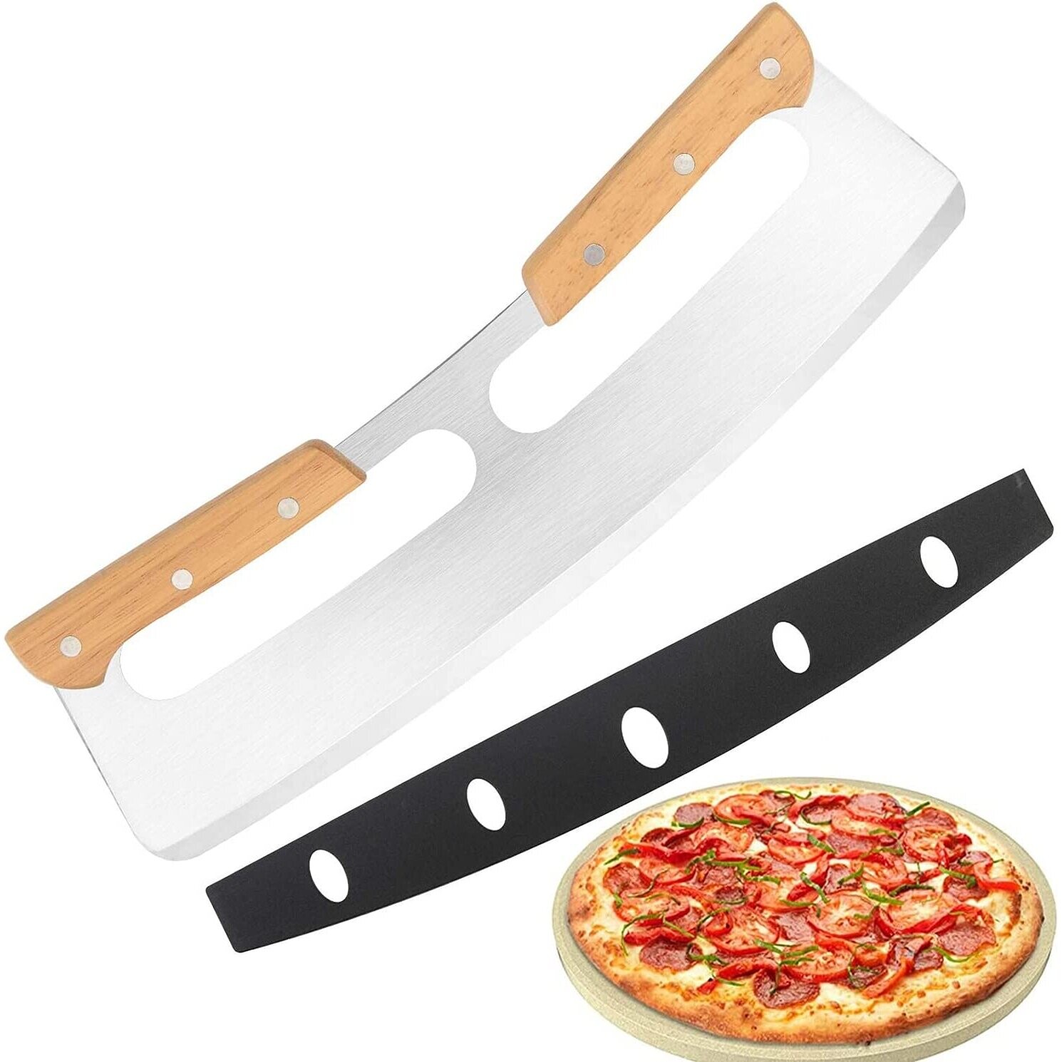 Eirdary Pizza Cutter Rocker with Wood Handles, Sharp Stainless Pizza ...