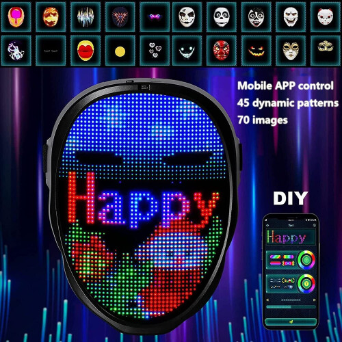 LED Full Face Mask, Programmable App Control Changing Mask Cosplay USB ...