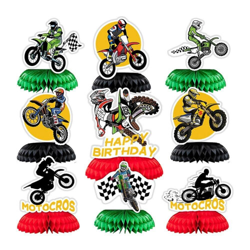 9 Pcs Motorcycle Birthday Decorations Honeycomb Centerpieces on OnBuy