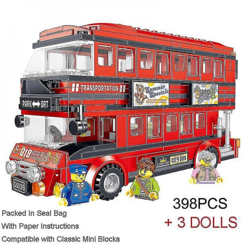 Brt Double Deck Bus Building Blocks 398 Pcs Technical Redbus City School Car Classic Bricks ...