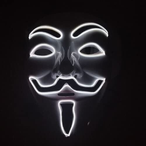 (White) LED Mask V For Vendetta Guy Fawkes Anonymous Mask Light Up ...