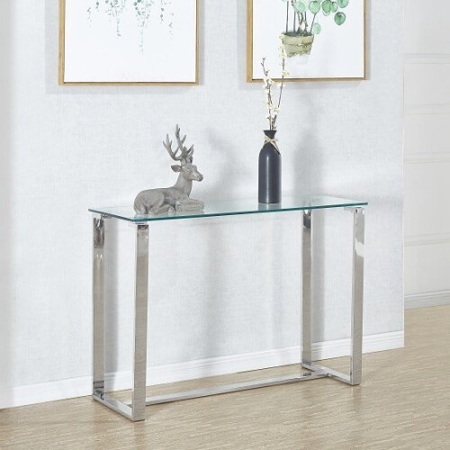 Megan Clear Glass Rectangular Console Table With Chrome Legs on OnBuy