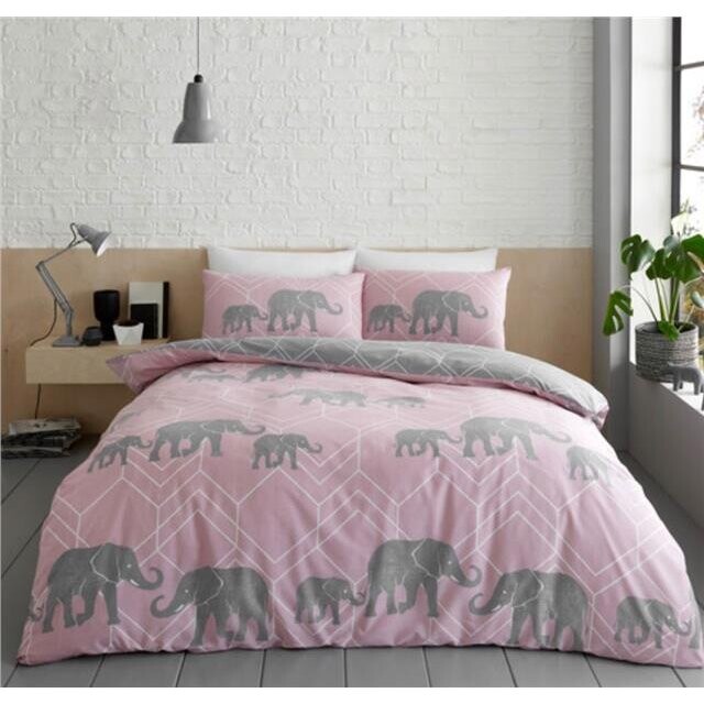 Pink Duvet Set Grey Elephant Geometric Bedding Blush Quilt Cover Bed ...