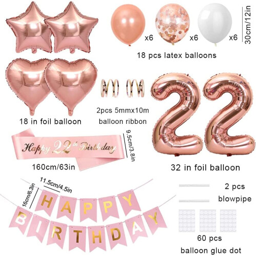 Xihuimay 22nd Birthday Decoration Happy Birthday Banner Flag Birthday ...