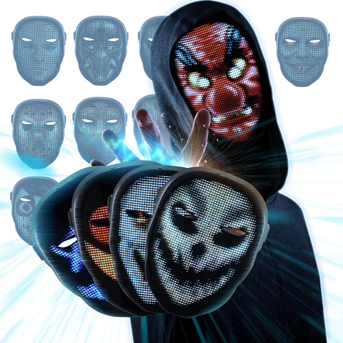 LED Programmable FULL Face Mask App Control Mask Cosplay Rechargeable ...
