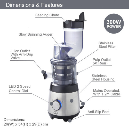 Quest 32889 Slow Juicer / Cold Press Masticating Juicer / Quiet Motor ...
