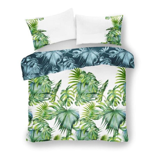 (Double) Bedding set green forest fern palm leaves jungle print duvet ...