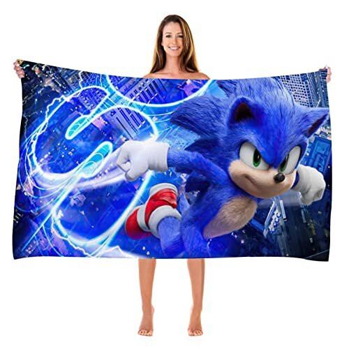 Bonamana Sonic The Hedgehog 3D Print Bath Towel for Kids Pool Towel ...