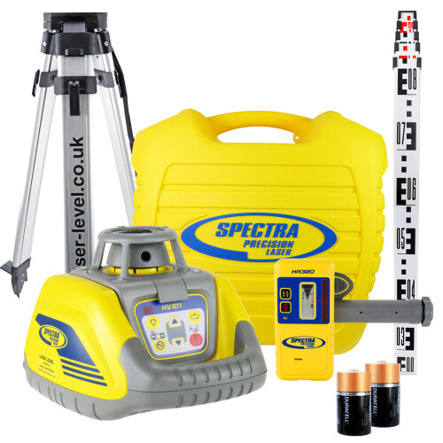 Spectra Precision HV101 Laser Level Kit HR320 Detector Tripod & Staff ...