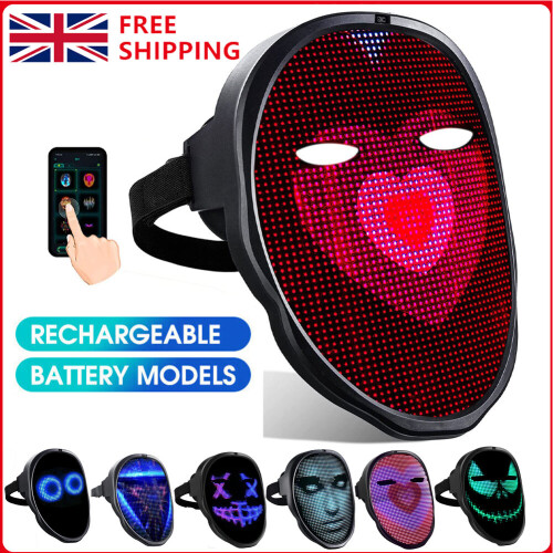 LED Full Face Mask Programmable Changing App Control Halloween Cosplay ...