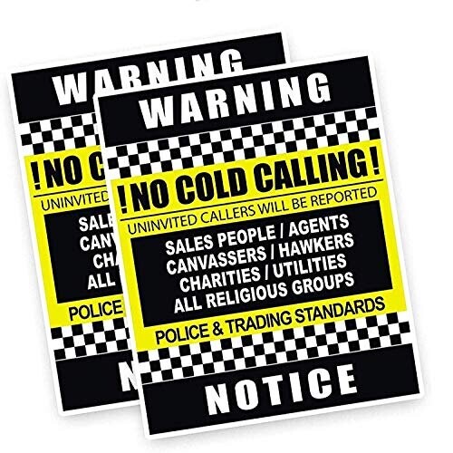 Pack of 2 NO COLD CALLING Sign 100 mm x 120 mm Self Adhesive Waterproof ...