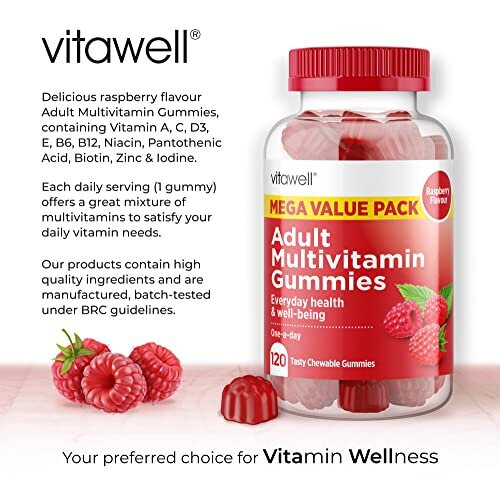 Vitawell Adult Multivitamin Gummies | 120 Raspberry Flavour Gummies ...