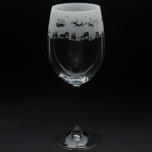 Christmas Wine Glass Santa Sleigh Engraved Drinking Animo Gift Boxed on ...