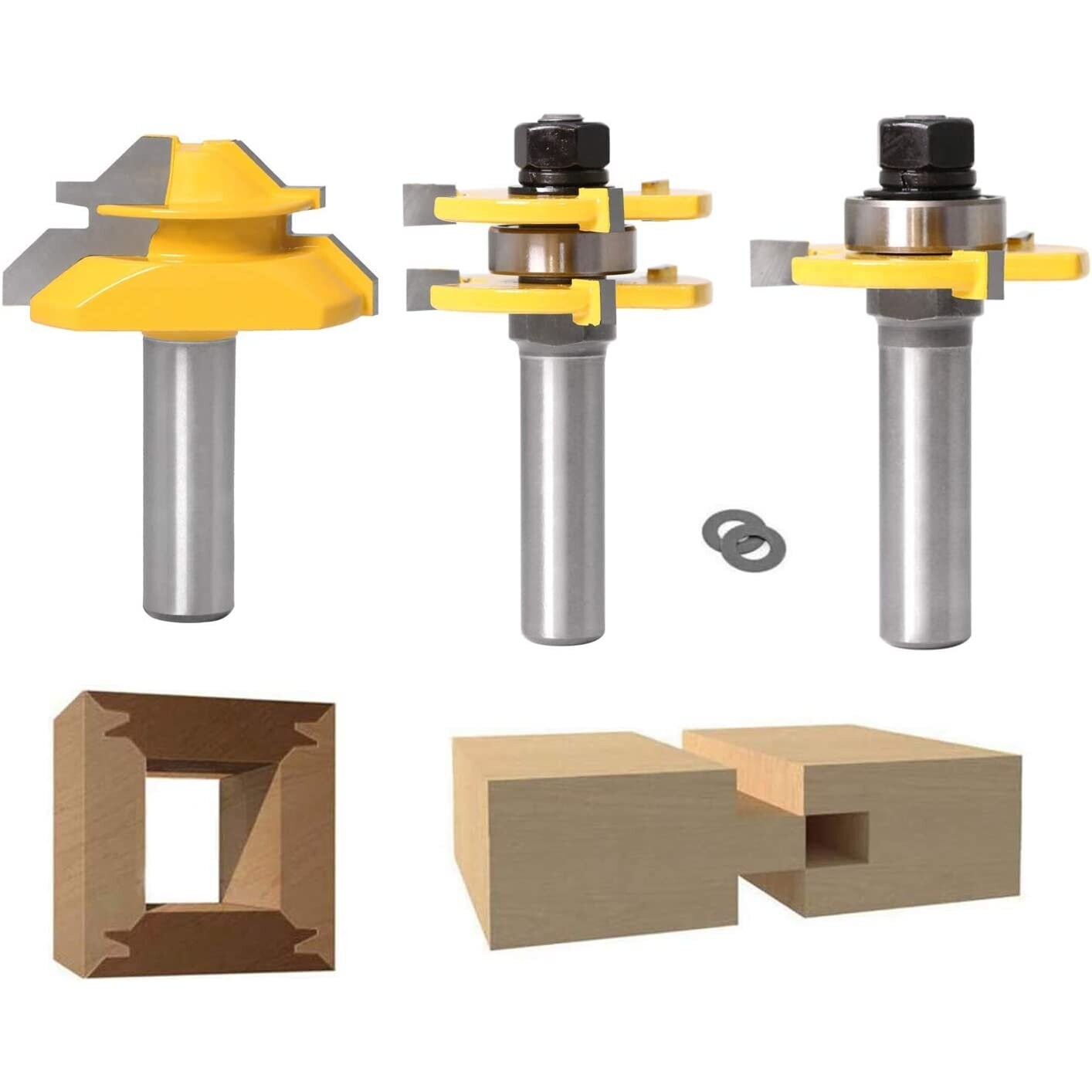 Lock Miter 45 Degree Joint Router Bits + 2Pcs Tongue and Groove Set [1/ ...