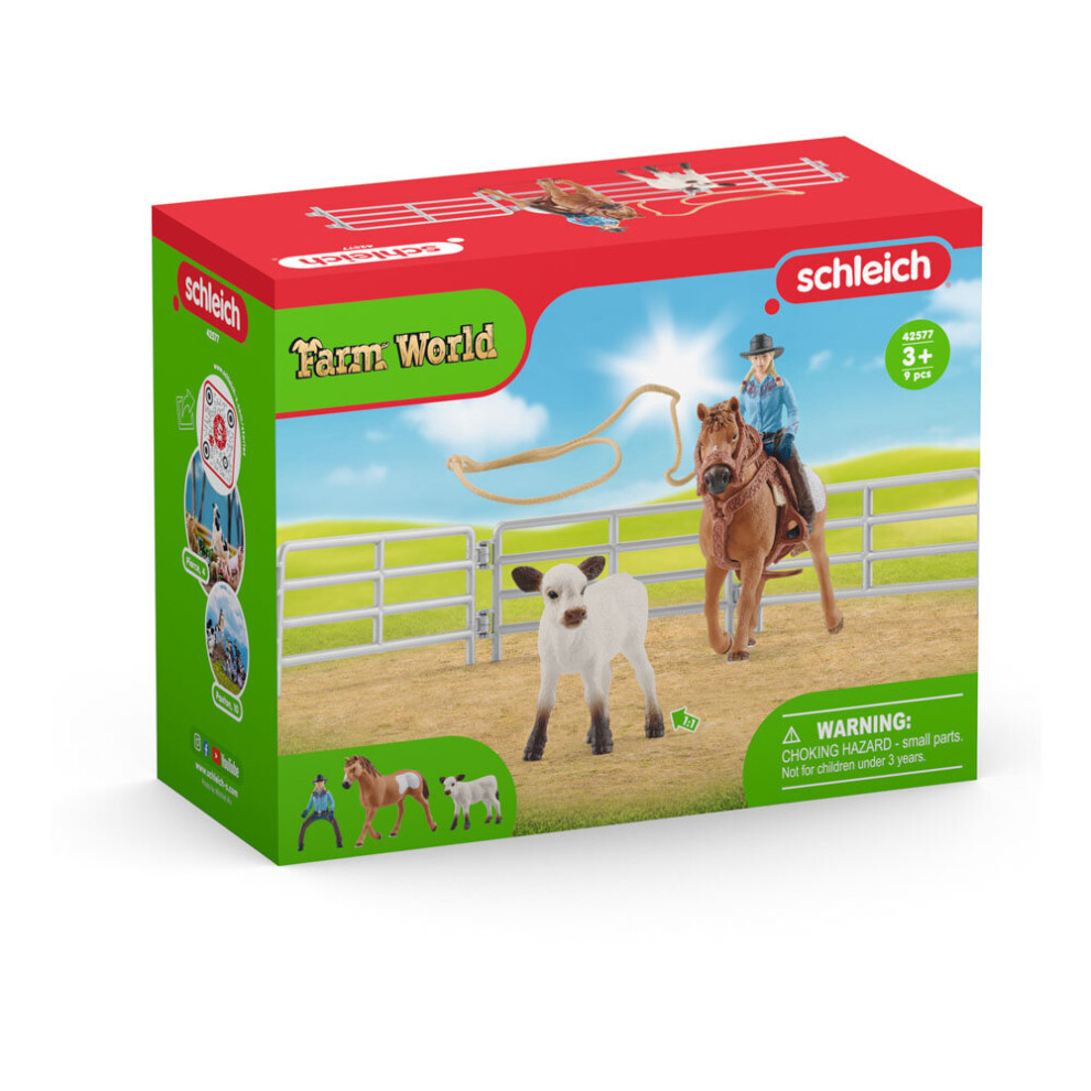 Schleich Farm World Rodeo Roping Playset - Figurine de cavalière de ...