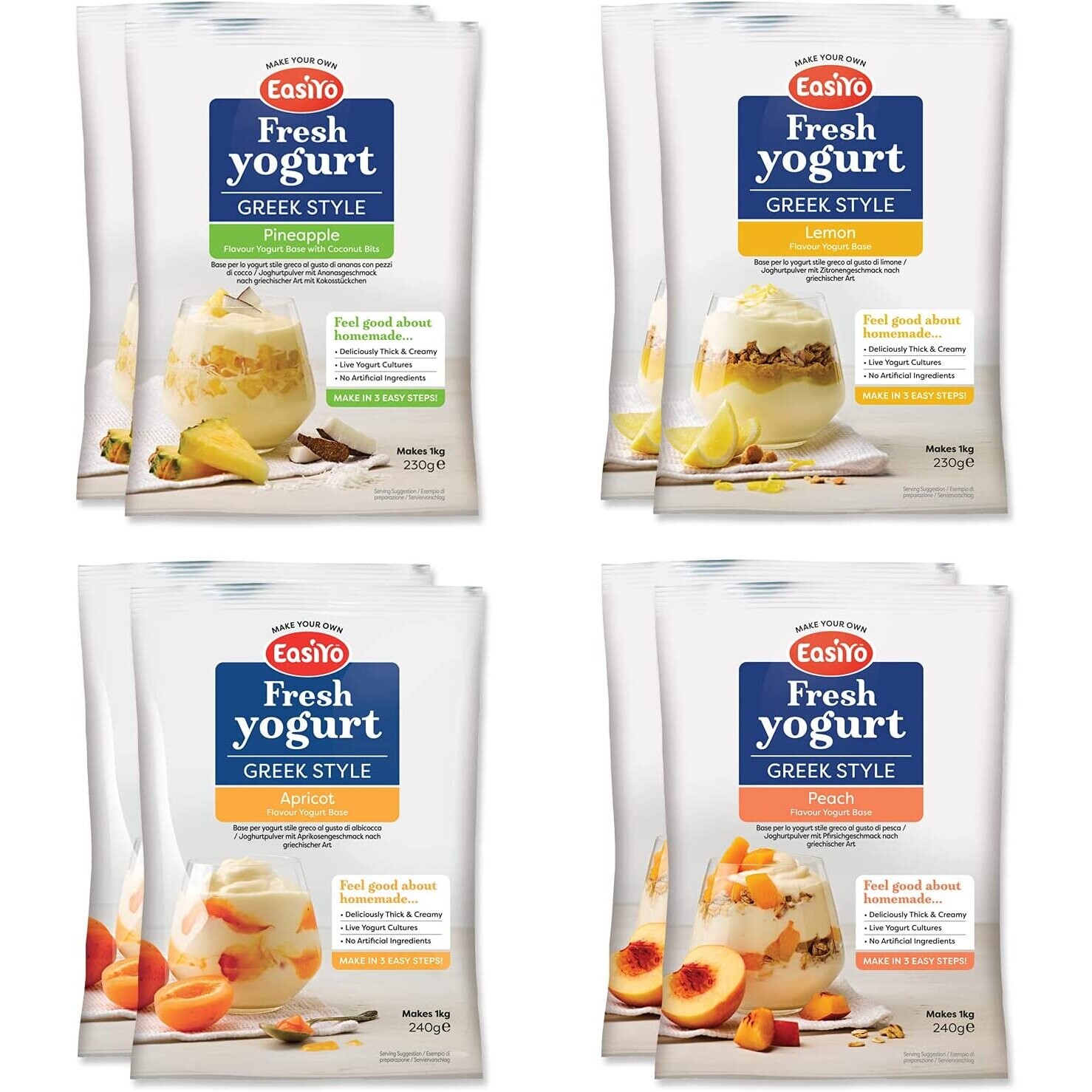 EasiYo Yogurt 8 Sachet Pack | Greek Style Yellow Fruits Pack | 2 x ...