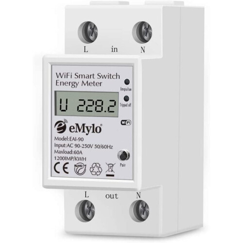 eMylo Smart Single-Phase Meter 60A 90-250V, WiFi 35mm DIN-Rail Electricity Energy Meter with ...